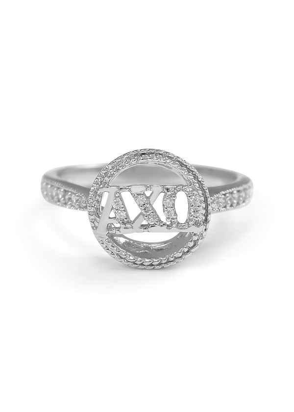 Alpha Chi Omega Sterling Silver Ring | Diamond Circle Ring - The ...