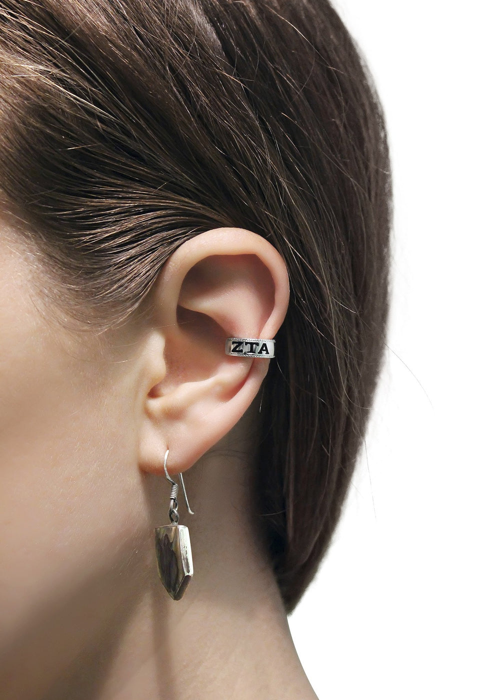 Zeta Tau Alpha Sterling Silver Ear Cuff with Black Enamel Greek letter ...