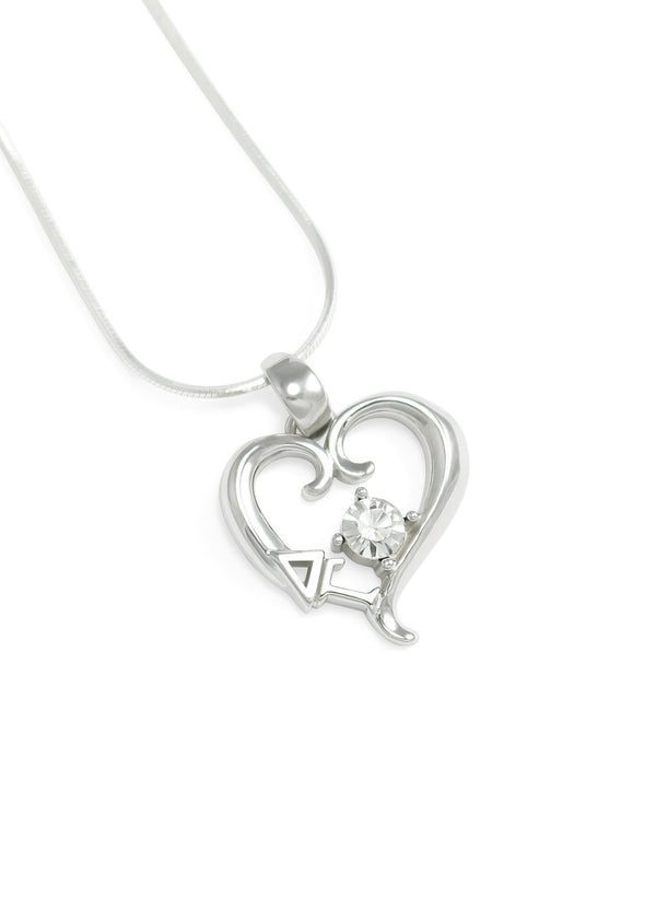 Delta Gamma Sterling Silver Heart Pendant with Clear CZ Crystal - The ...