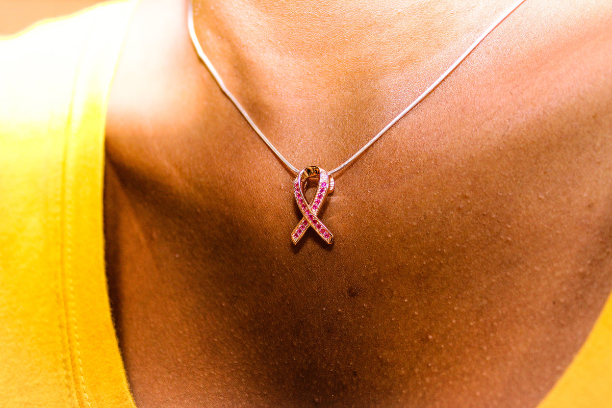 14K Gold Breast Cancer Awareness Ribbon Pendant - The Collegiate Standard