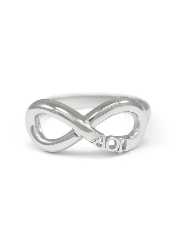 Alpha Omicron Pi Sterling Silver Infinity Ring - The Collegiate Standard