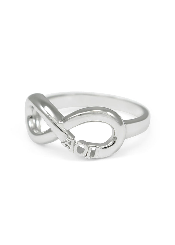 Alpha Omicron Pi Sterling Silver Infinity Ring - The Collegiate Standard
