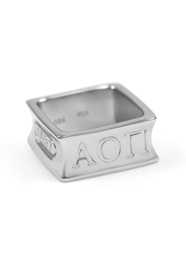Square Silver Ring | Alpha Omicron Pi Gear | The Collegiate Standard