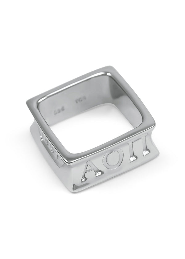 Square Silver Ring | Alpha Omicron Pi Gear | The Collegiate Standard