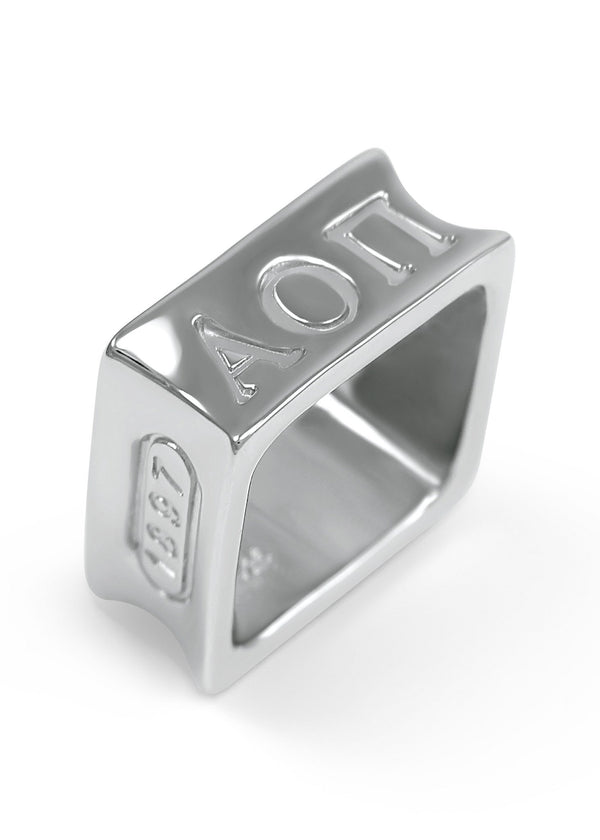 Square Silver Ring | Alpha Omicron Pi Gear | The Collegiate Standard