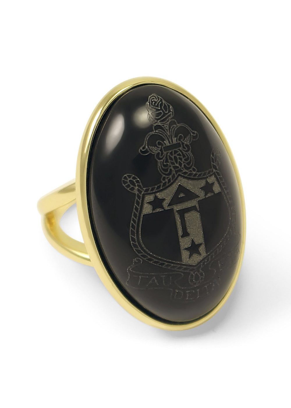 Delta Gamma Crest Ring | Black Onyx Oval Ring - The Collegiate Standard