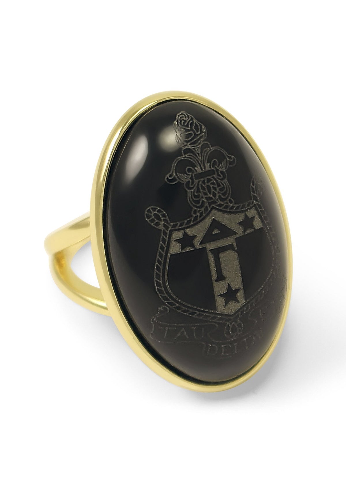 Delta Gamma Crest Ring | Black Onyx Oval Ring - The Collegiate Standard