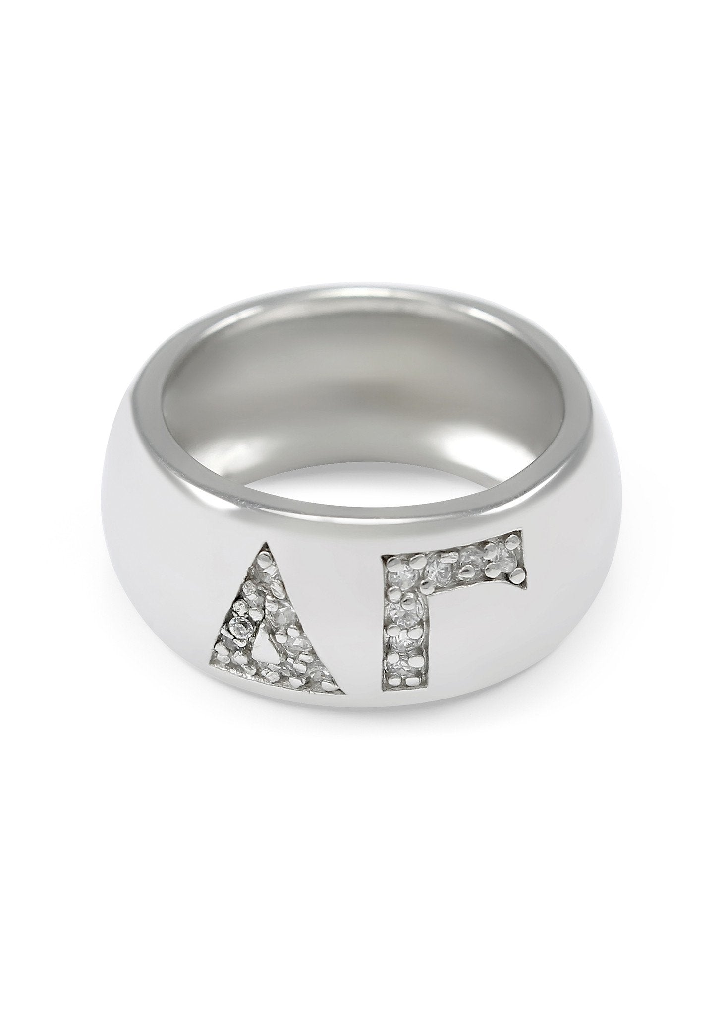 Delta Gamma Sterling Silver Ring with Pave Cubic Zirconia Greek Letter ...