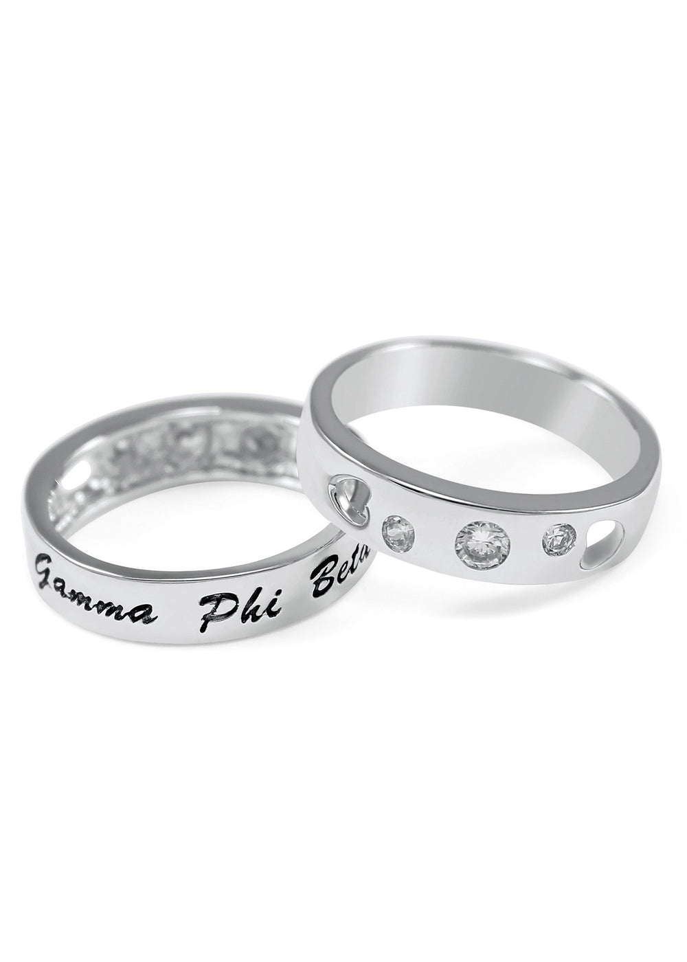 Gamma Phi Beta Sterling Silver Ring with Hearts and Cubic Zirconias ...